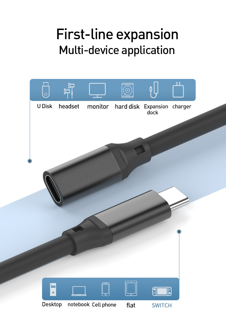 Type-c Extension Cable Usb3.1gen2 USB C ชายหญิง 100W Fast Charging ...