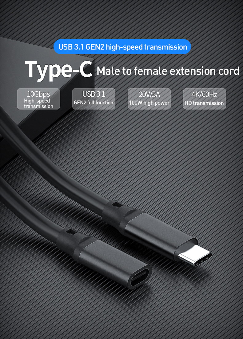 Type-c Extension Cable Usb3.1gen2 USB C ชายหญิง 100W Fast Charging ...