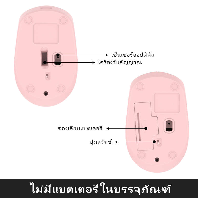 Kuesee เมาส์ไร้สาย 4 ปุ่มเสียงเงียบ1600DPI Wireless Mouse 2.4G พร้อมตัวรับสัญญาณ【PC / Mac ...