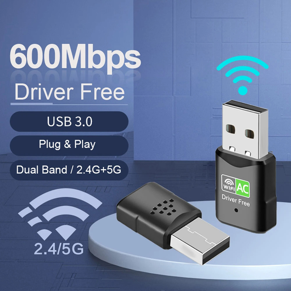 อะแดปเตอร์การ์ดเครือข่ายไร้สาย 600Mbps Mini USB 3.0 WiFi Dual Band 2.4 ...