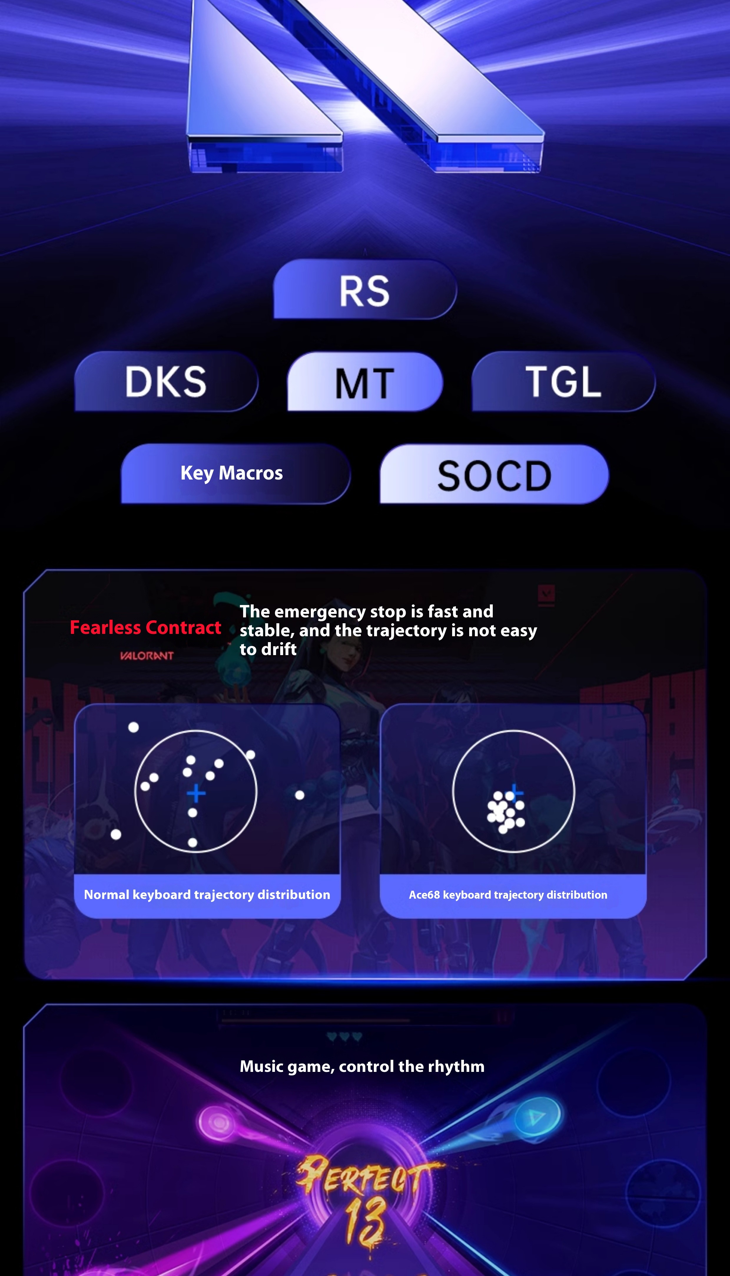 Mchose Ace 68 คีย์บอร์ดแม่เหล็ก 65% Hot swappable RGB 0.01ms Ultra Low Latency RT0.01-3.4 มม. ...