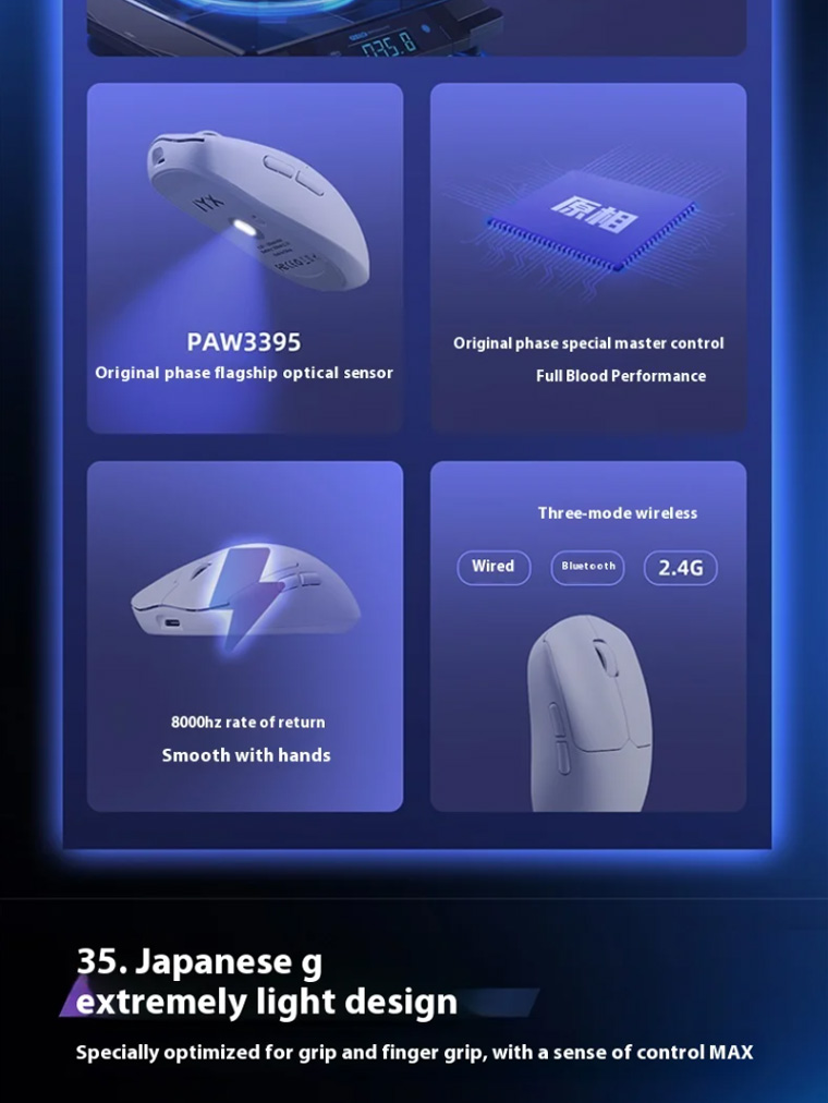 Iyx Amber 35.8 เมาส์เกมไร้สายสามโหมด PAW3395 อัตราการคืน 8k เมาส์เกม ...