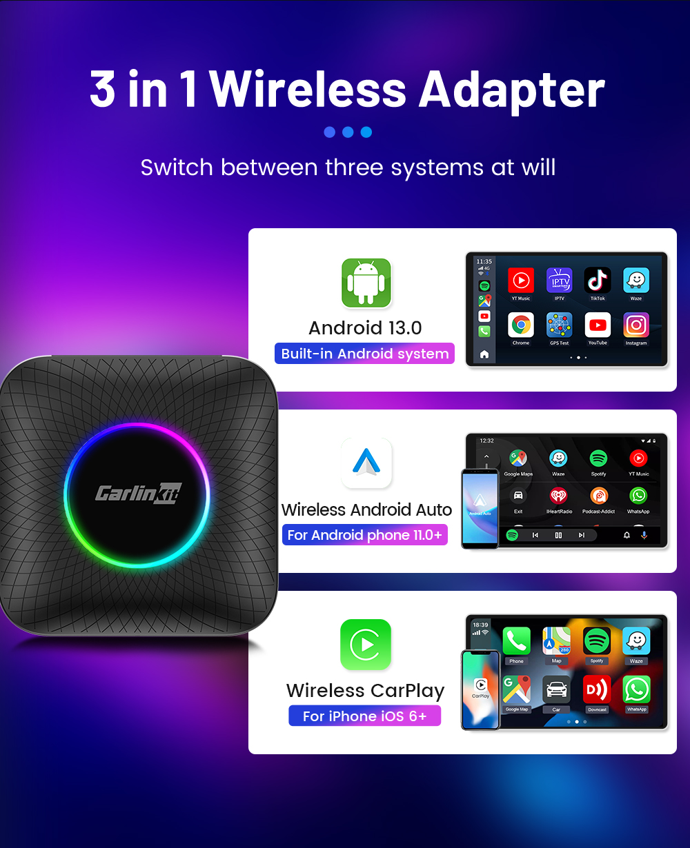 CarlinKit Android 13.0 CarPlay Ai Box QCM6225 8-Core Wireless CarPlay ...