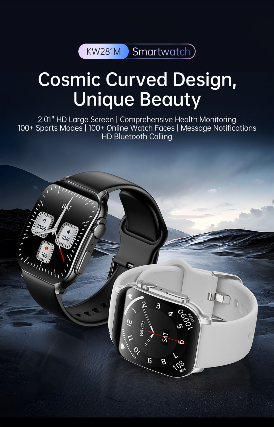 Kingwear KW281M สมาร์ทวอทช์ 2.01" HD หน้าจอขนาดใหญ่การตรวจสอบสุขภาพที่ครอบคลุมการโทรแบบบลูทูธ ...