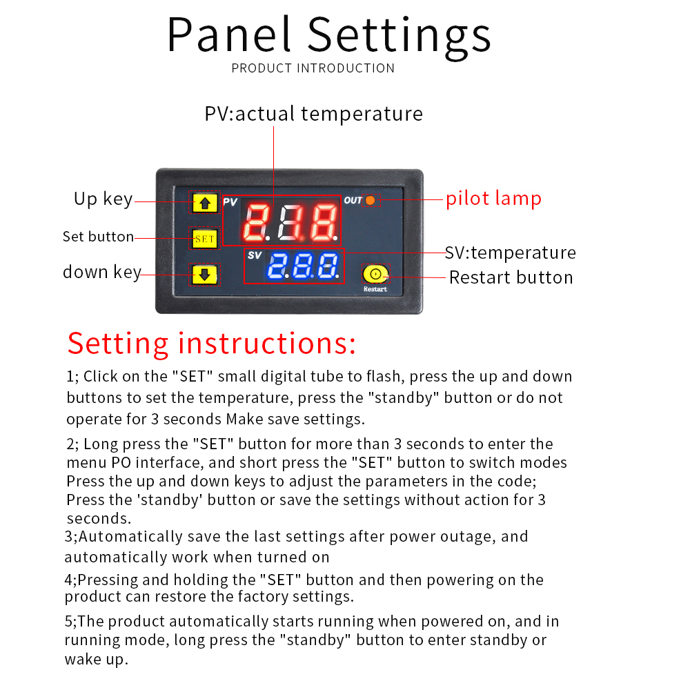 เทอร์โมสตัทควบคุมอุณหภูมิดิจิทัล LCD W3230 DC 12V 24V 20A AC 110V-220V ...
