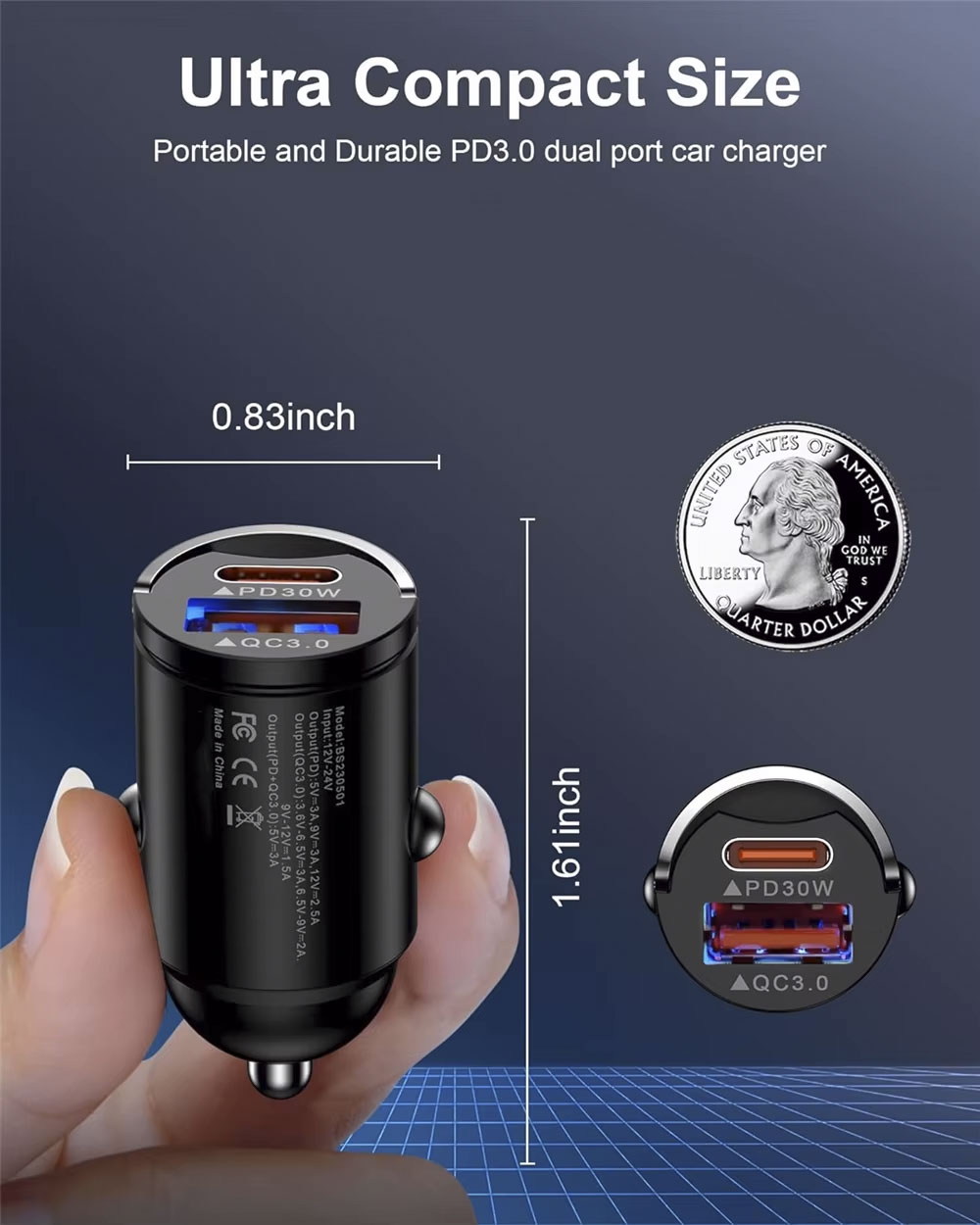 Type-c 100W Dual Port Fast Charging Adapter, PD30W Fast Charging Car Charger | Shopee Thailand