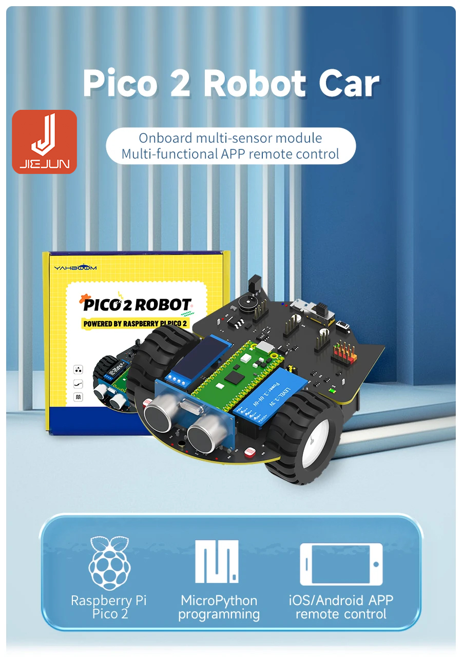 Raspberry PI pico2 Car Kit microPython หุ่นยนต์เซ็นเซอร์บลูทูธ APP ...