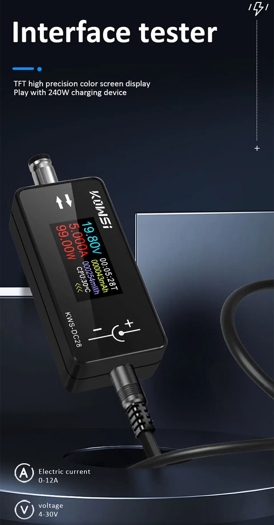 Kws-dc28 เครื่องทดสอบอินเทอร์เฟซ 4-30V 12A เครื่องทดสอบแรงดันไฟฟ้า ...