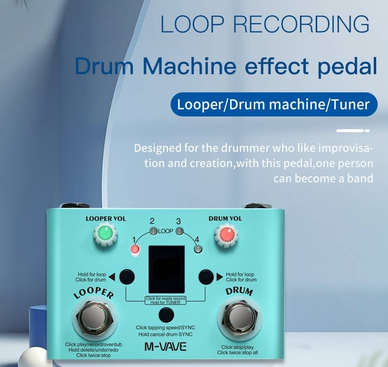 M-vave กีตาร์เหยียบกลอง Looper Effector LOST TEMPO 30 กลอง 11 Mins Looper Recoding Time ...