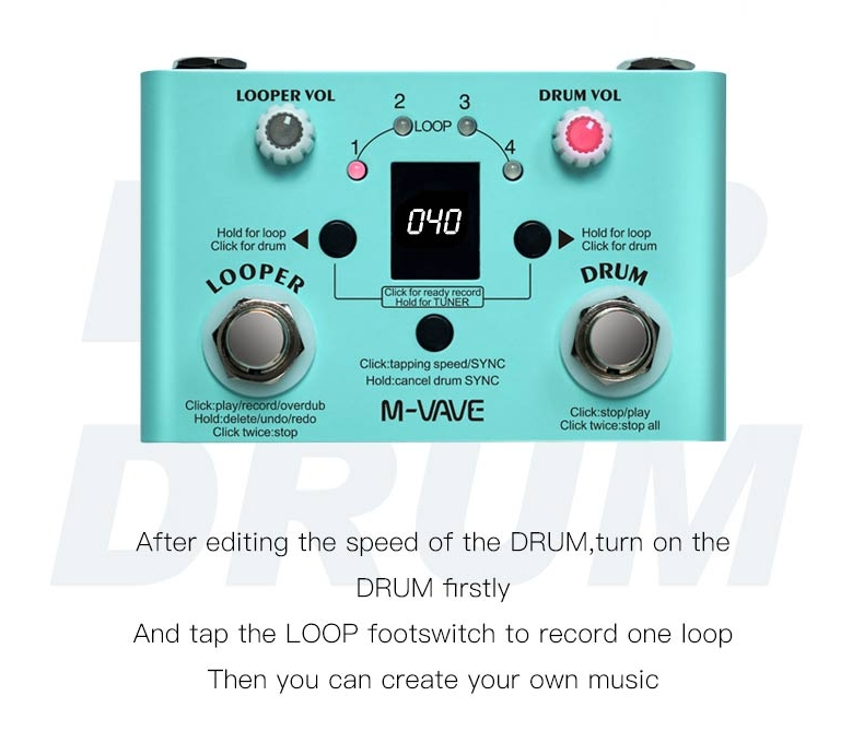M-vave กีตาร์เหยียบกลอง Looper Effector LOST TEMPO 30 กลอง 11 Mins Looper Recoding Time ...