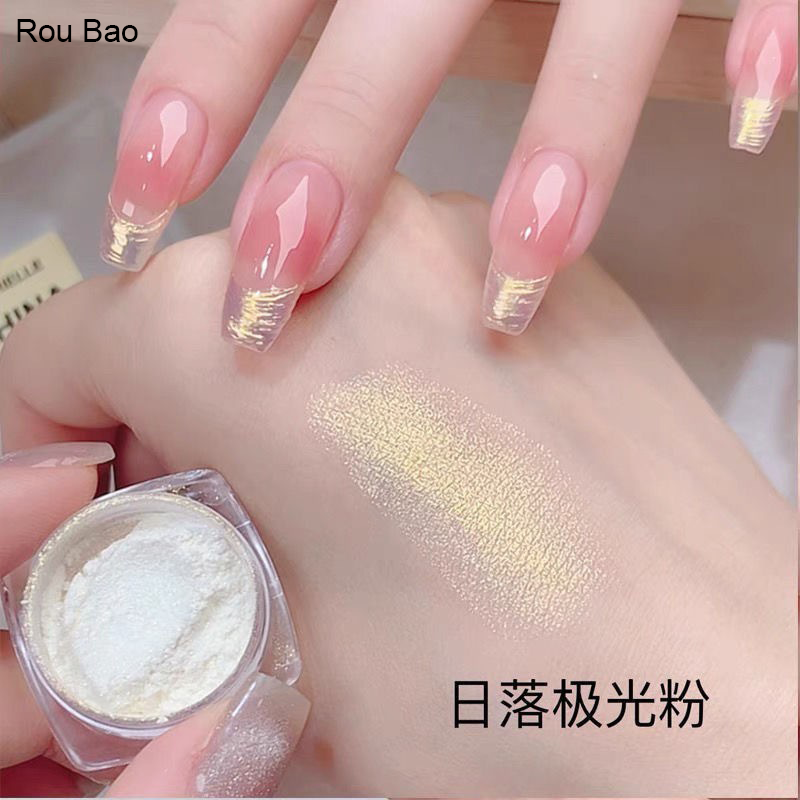 Rou Bao Nail Sunset Blusher Aurora Powder Dreamy Mermaid Magic Mirror Powder Girly Nails Art DIY ...