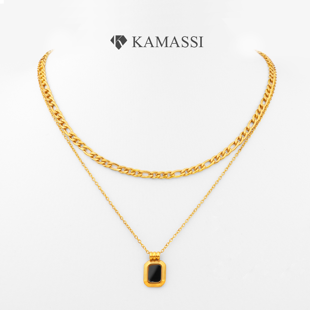 KAMASSI สร้อยคอสแตนเลสหลายชั้น ไม่แพ้ง่าย ไม่ลอกดำ[ของขวัญฟรี]กล่อง ...