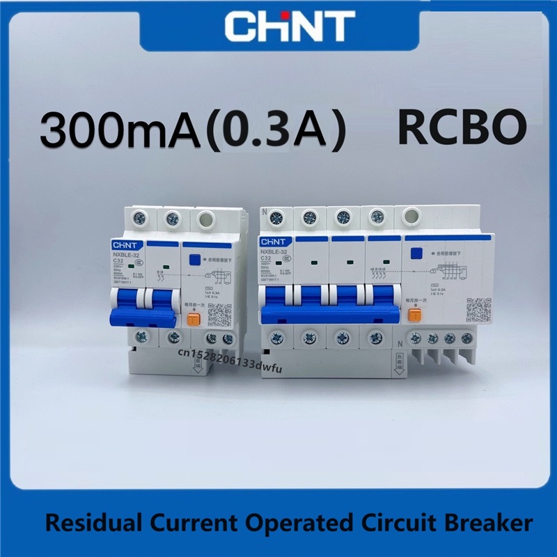 Chint 300mA 0.3A RCBO NXBLE 2P 4P 3P+1N 10A 16A 25A 32A 40A 63A 80A 100A 125A Residual Current ...