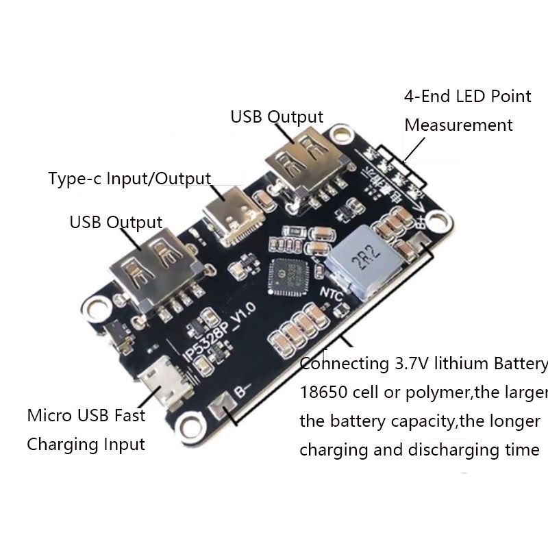 Ip5328p Dual USB 18650 เครื่องชาร์จแบตเตอรี่สมบัติ Tpye-c 3.7V ถึง 5V ...