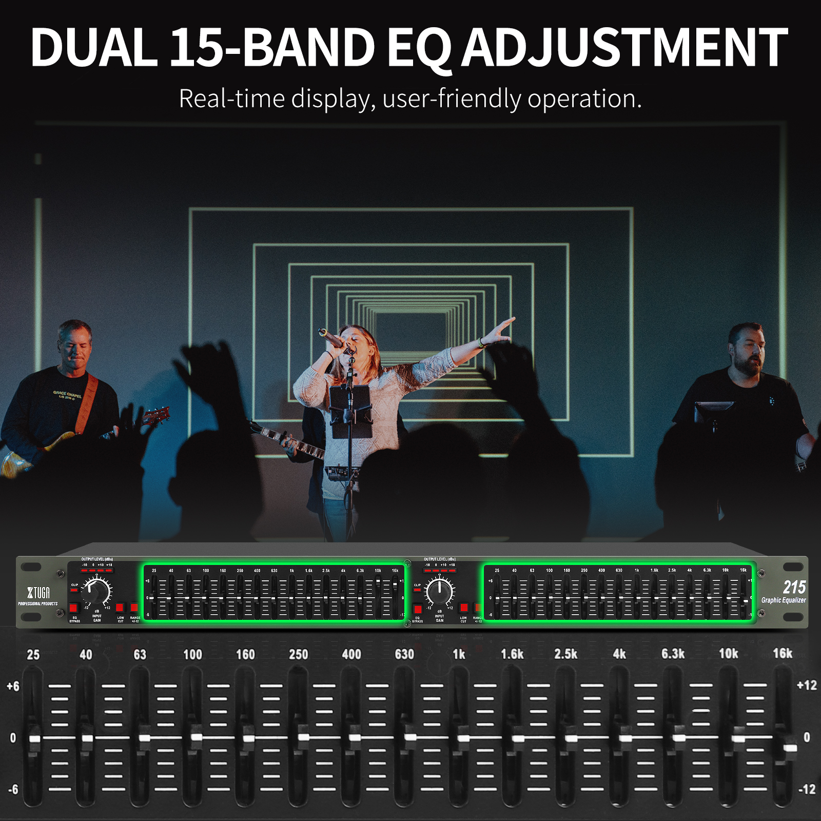 Xtuga Professional Equalizer 215 Dual Channel 15 Band Graphic EQ ...