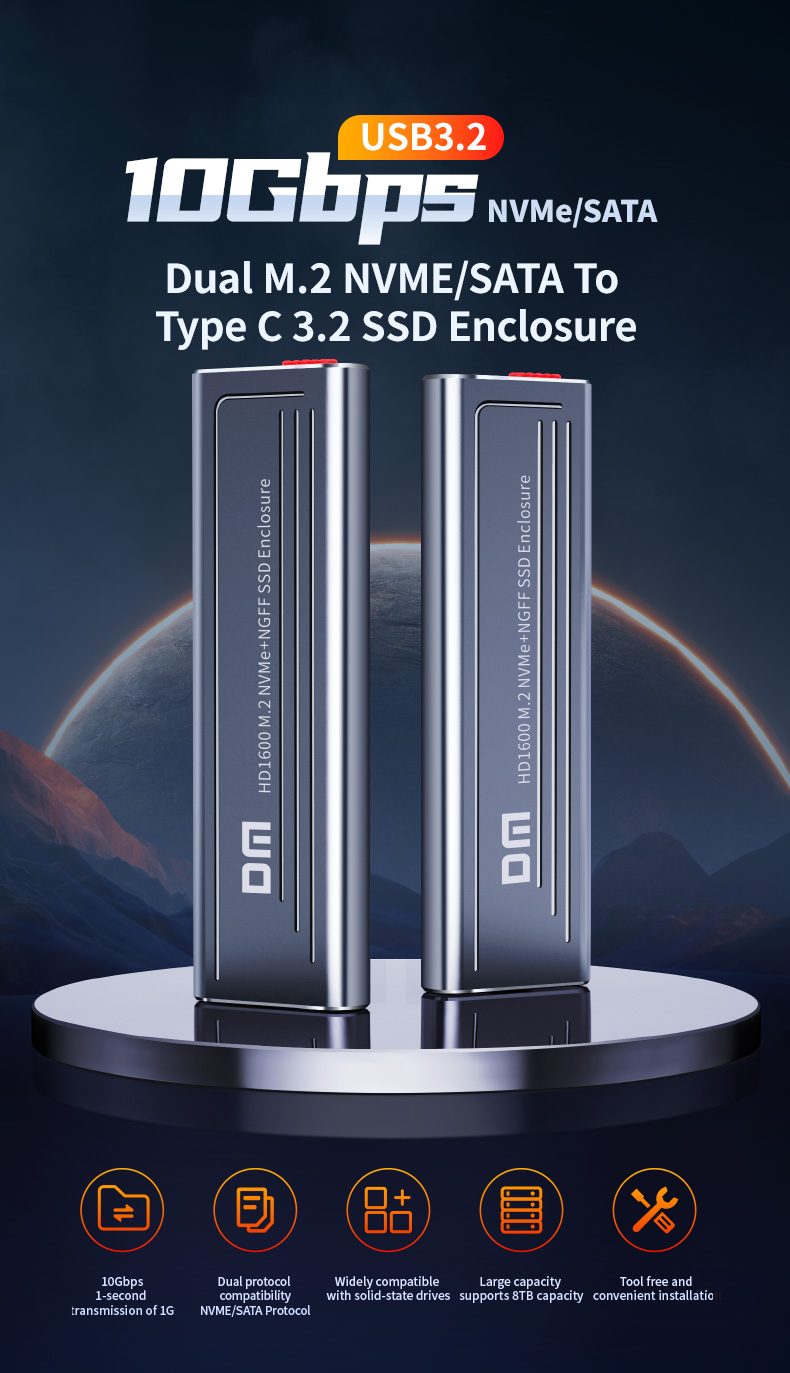 Dm M.2 NVME/NGFF Dual protocol SSD Type-C Enclosure Solid State Hard ...