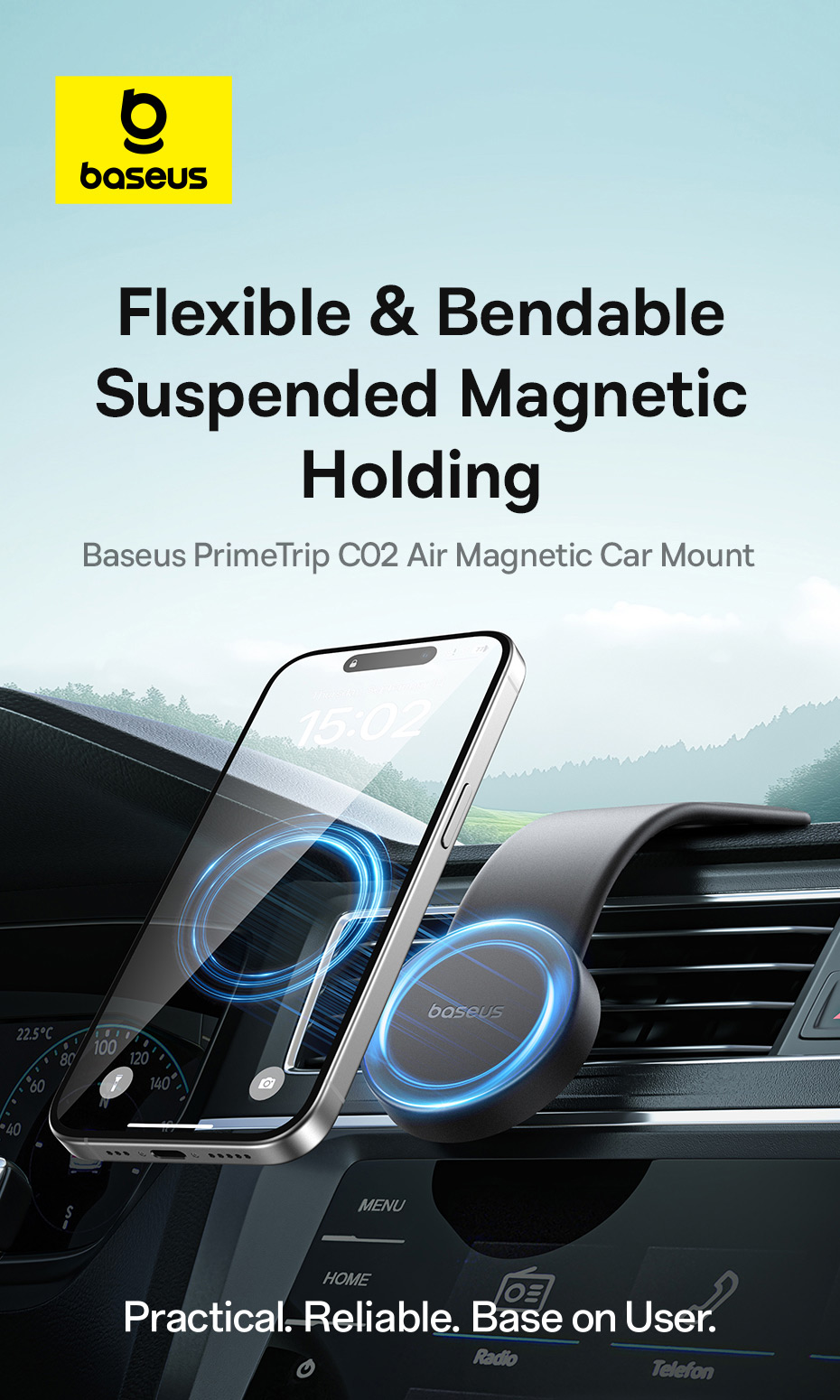 Baseus C02 ที่วางโทรศัพท์ในรถยนต์แบบแม่เหล็กวางง่ายพร้อมความสามารถสากล ...