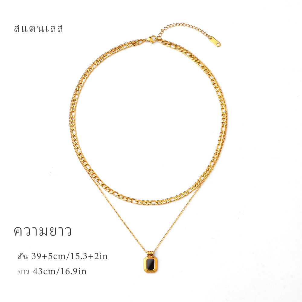 KAMASSI สร้อยคอสแตนเลสหลายชั้น ไม่แพ้ง่าย ไม่ลอกดำ[ของขวัญฟรี]กล่อง ...