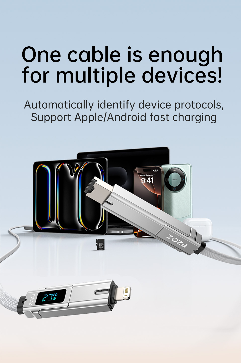 Pzoz 140W TF Card Reader สายดิจิตอลจอแสดงผล 5 ใน 1 สาย OTG ข้อมูลสาย ...