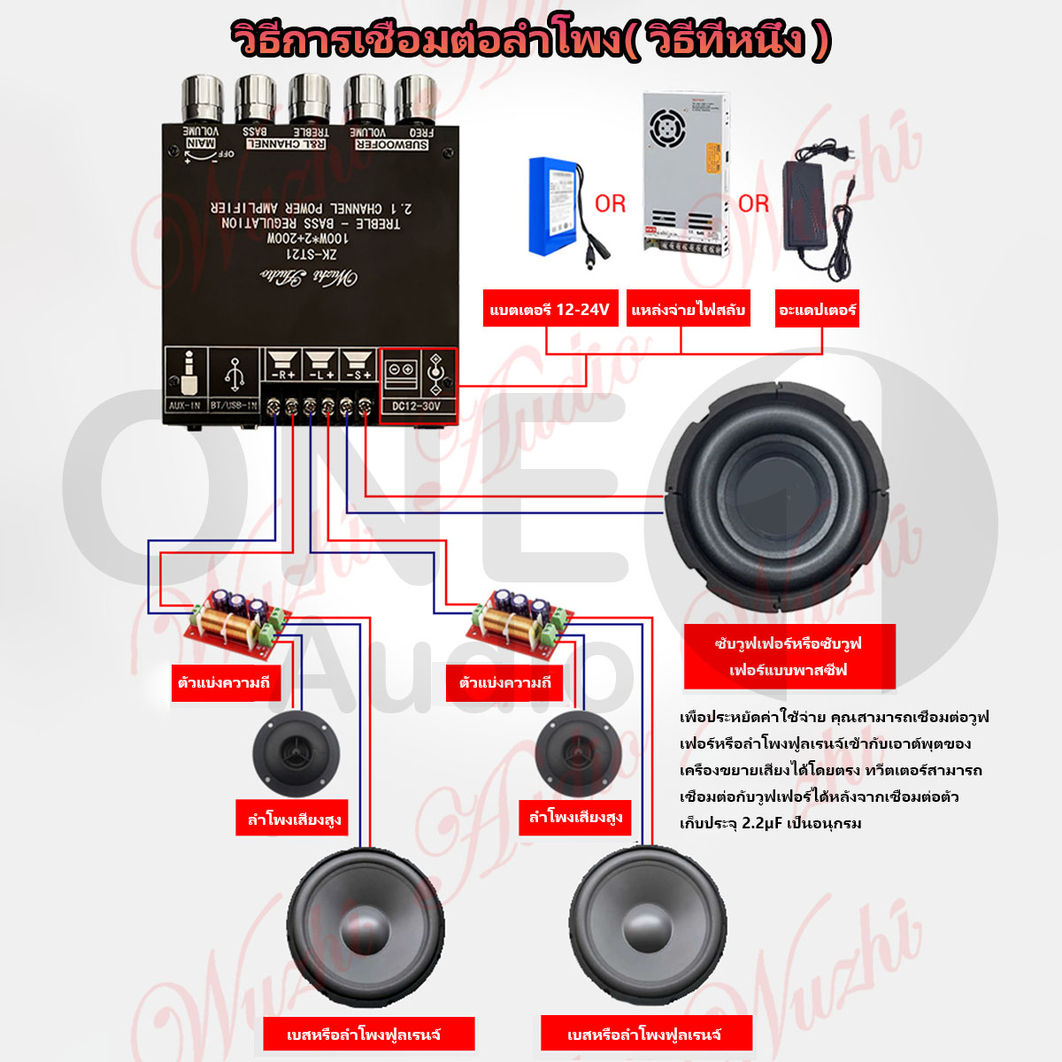 OneAudio ZK ST21 แท้ Qualcomm บอร์ดขยายเสียงดิจิทัล บลูทูธ 2.1 ช่อง DC 12-30v 100Wx2+200W แอมป์ ...