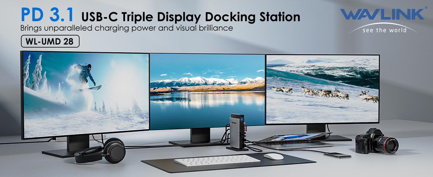 Wavlink PD3.1 Triple Display USB C Docking Station พร้อมพลังงาน 140W, Triple Display Dock พร้อม ...