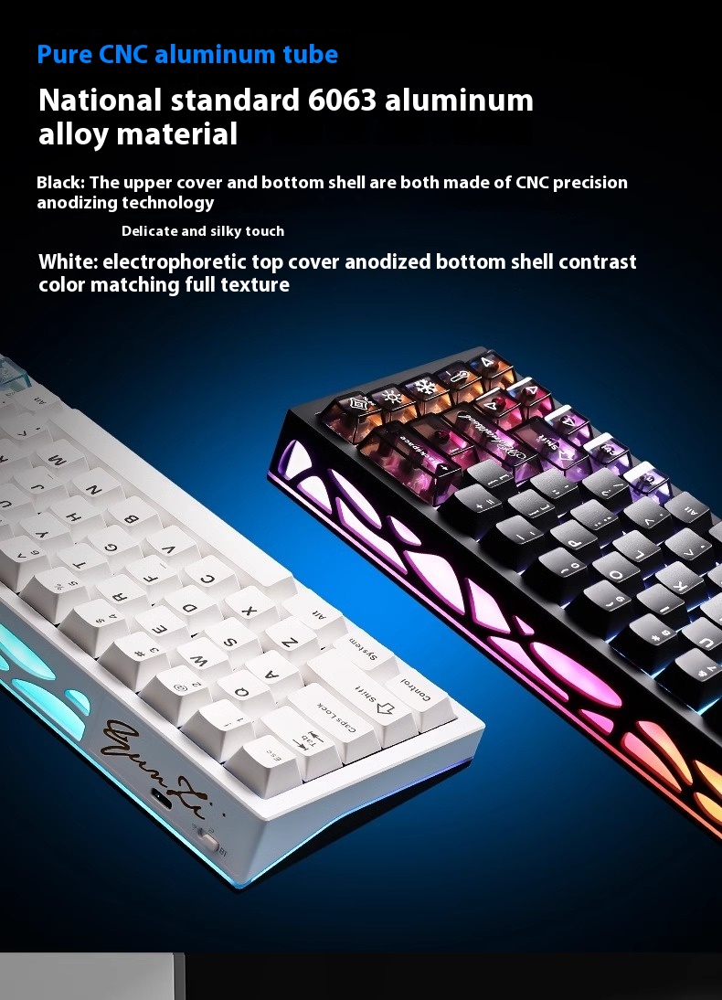 Yunzii AL65 อลูมิเนียมคีย์บอร์ดไร้สาย 65% Hot swappable RGB GASKET ...