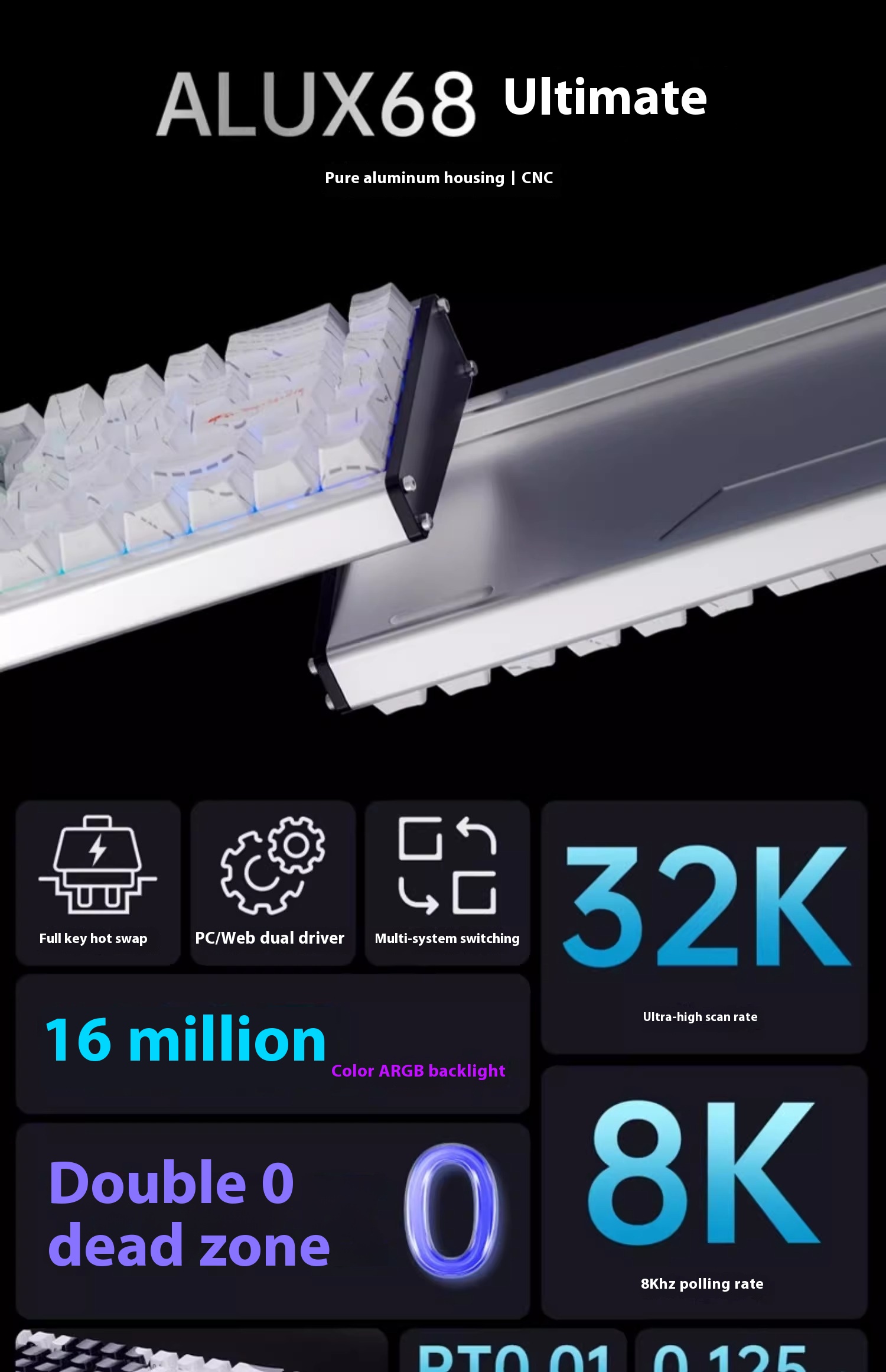 Ajazz ALUX68 อลูมิเนียมคีย์บอร์ดแม่เหล็กแบบมีสาย 65% Hot swappable RGB 0.125ms Latency ต่ํา RT0 ...