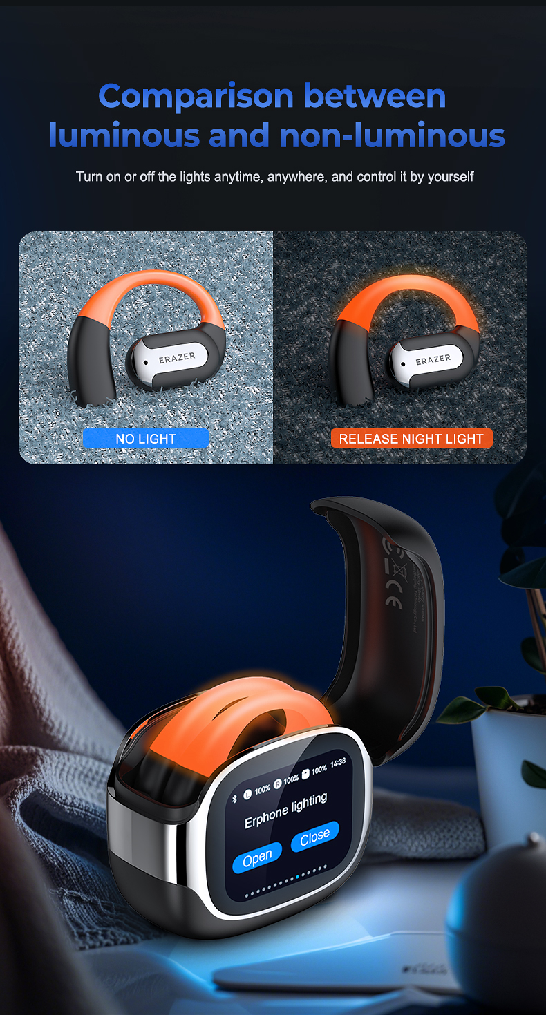 หูฟัง Lenovo ERAZER XF32 พร้อมไฟส่องสว่าง หูฟังแบบเปิด หูฟังไร้สาย บลูทูธ 5.4 หน้าจอสัมผัส ...