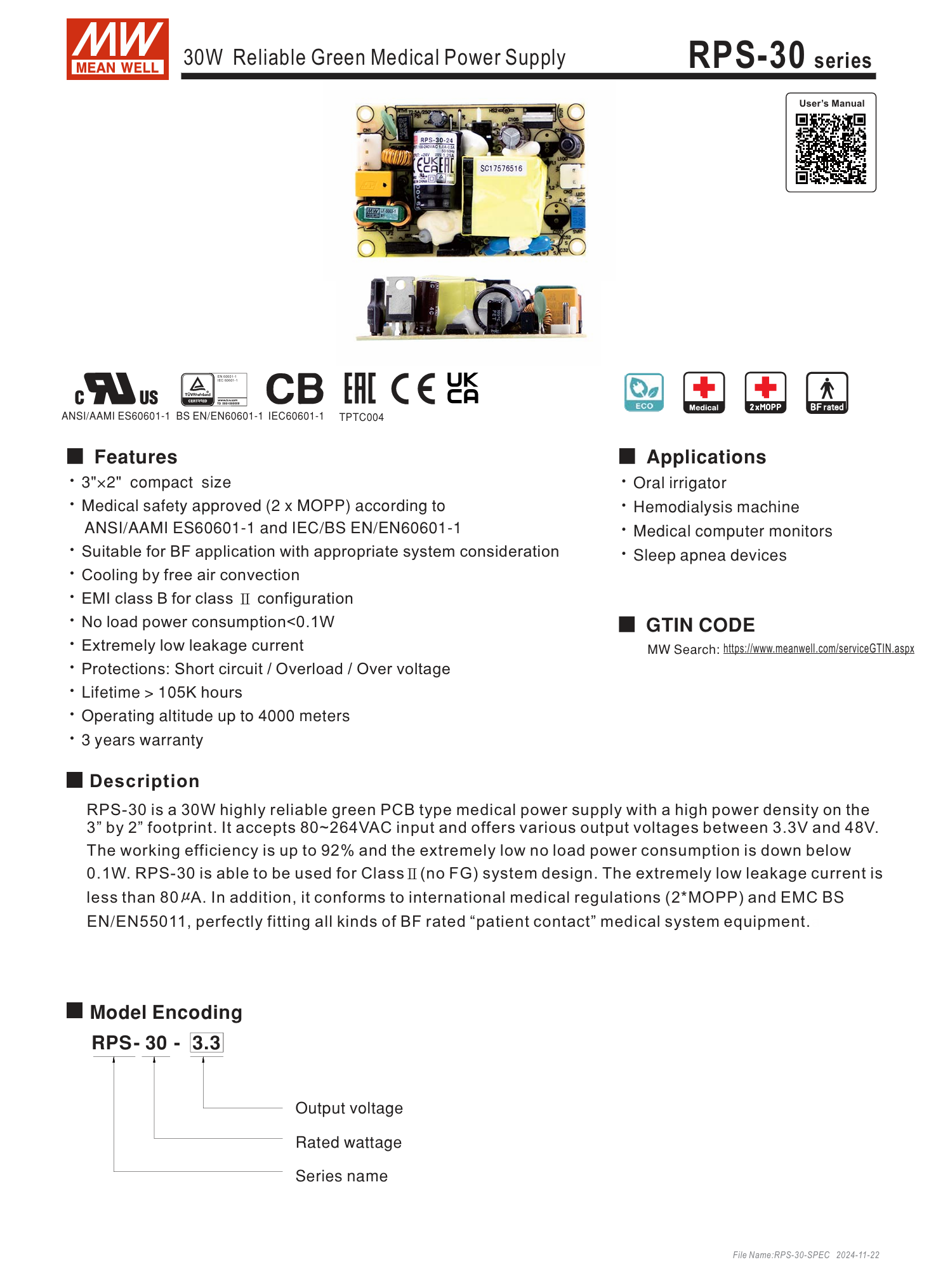 MEAN WELL RPS-30-24 RPS-30-12 RPS-30-5 RPS-30-48 RPS-30-15 Meanwell ...