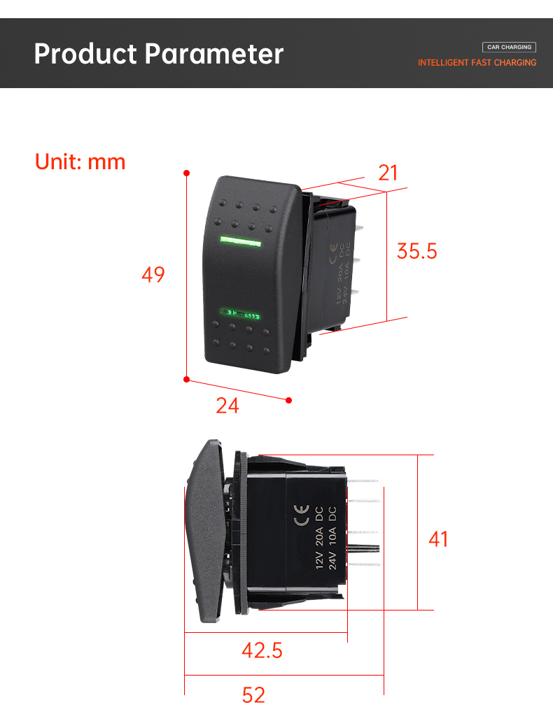 Momentary Rocker Switch Toggle ON-OFF-ON กันน้ํา 12 V/20A 24 V/10A 4Pin ...