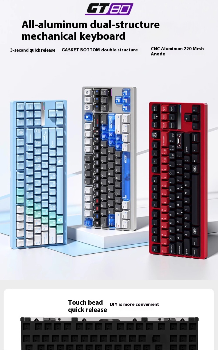 Furycube GT80 อลูมิเนียมคีย์บอร์ดไร้สาย 75% Hot swappable RGB GASKET ...