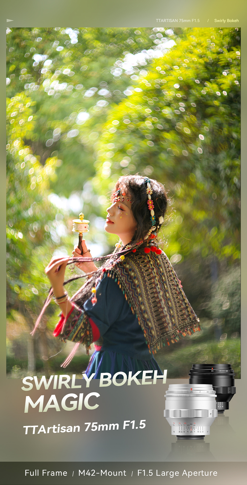 Ttartisan 75mm F1.5 M42 เลนส์กล้องฟูลเฟรม Swirly Bokeh เลนส์โฟกัสแบบแมนนวลรองรับแหวนอะแดปเตอร์ ...