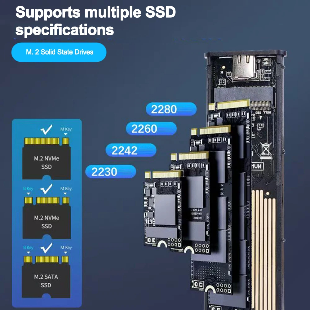 10Gbps M2 SSD กรณี NVME SATA Dual Protocol M.2 ถึง USB Type-C SSD Enclosure อะแดปเตอร์ NVMe SATA ...
