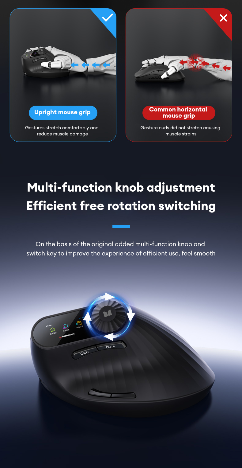 Monster M2 MAX เมาส์บลูทูธไร้สายไม่ลื่นออกแบบตามหลักสรีรศาสตร์แสงอุปกรณ์หลายอายุการใช้งาน ...