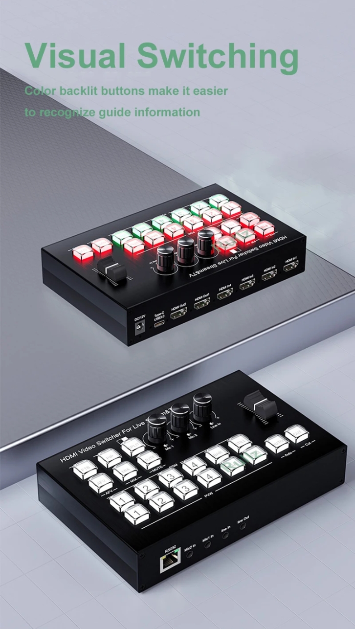 4k 4 Channel HDMI Video Multi Camera Switcher สําหรับถ่ายทอดสดสตรีมมิ่ง ...