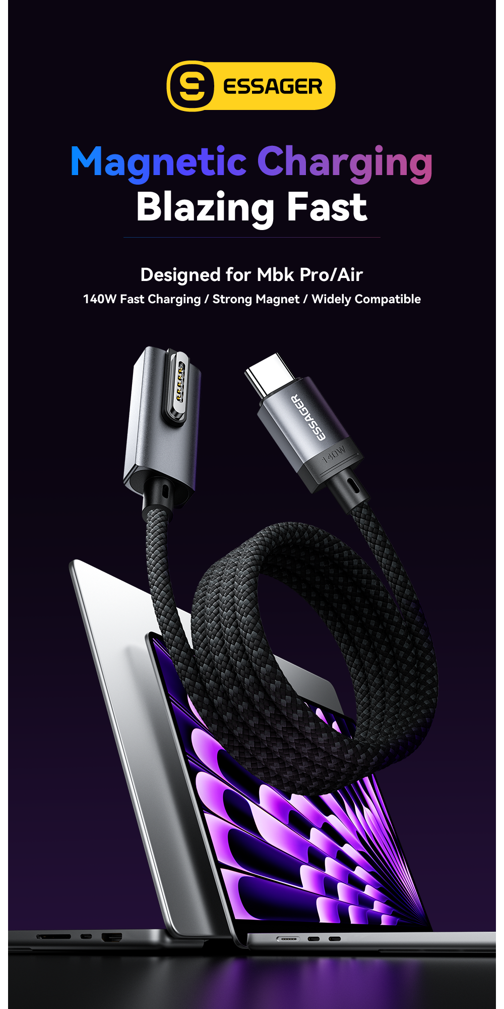 Essager Magnetic Fast Charging สายแล็ปท็อป 140W USB-C ถึง MagSafe 3 ...