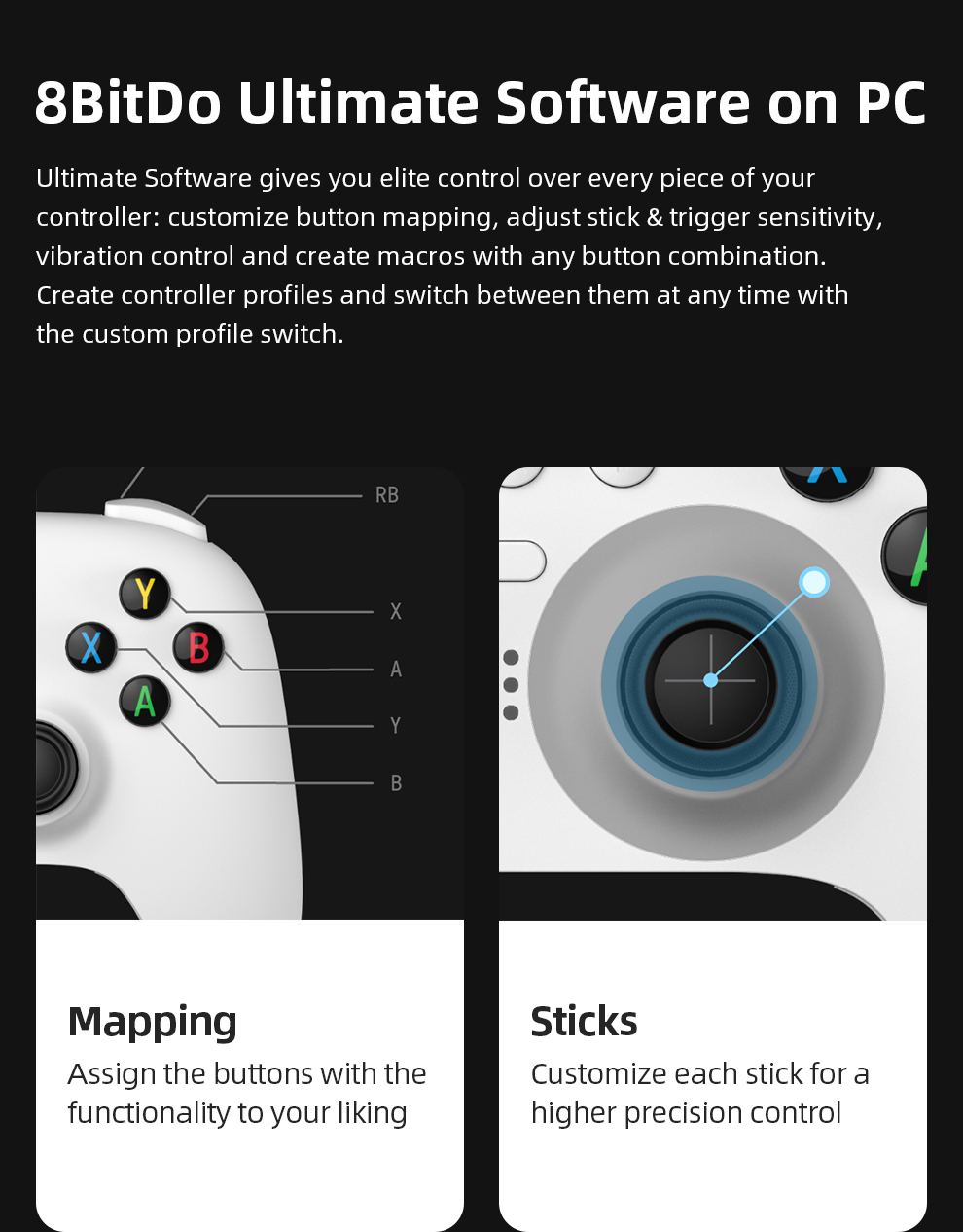 8bitdo Ultimate Controller ความเข้ากันได้ USB แบบมีสายสําหรับ Windows ...