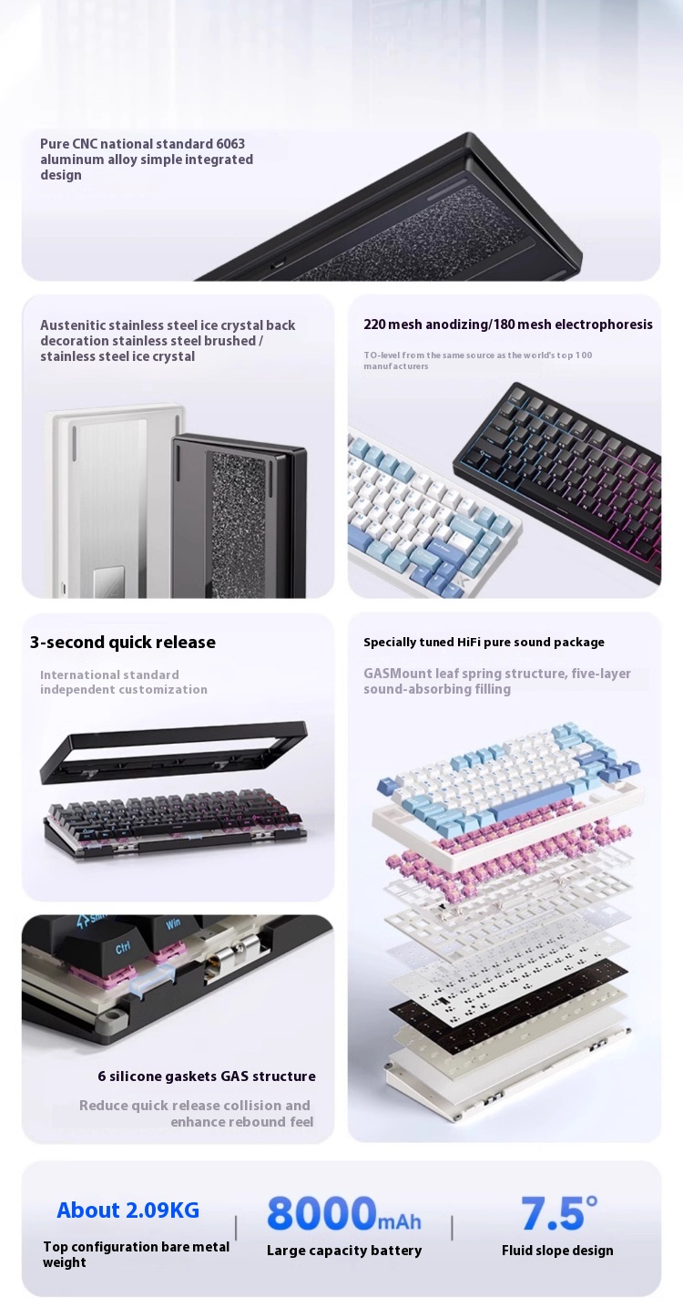 Mchose KX75 อลูมิเนียมคีย์บอร์ดไร้สาย 75% Hot swappable RGB GASKET ...