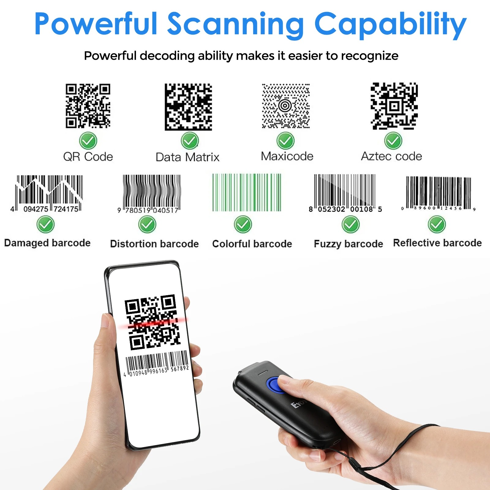 Eyoyo EY-023 เครื่องสแกนบาร์โค้ด 1D 2D QR Code Pocket Bluetooth QR Code ...