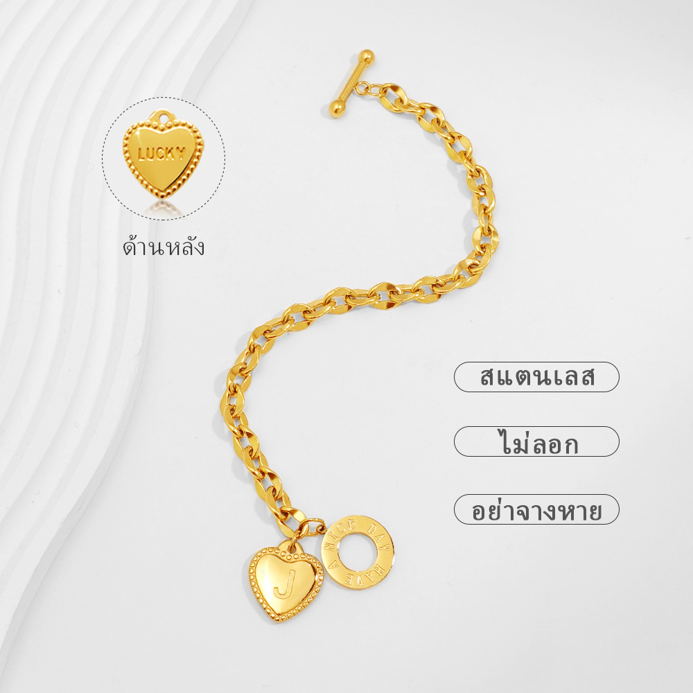 KAMASSI สร้อยข้อมือผู้หญิง สเตนเลสหัวใจ ตัวอักษร ไม่แพ้ง่าย ไม่ลอกดำ ...