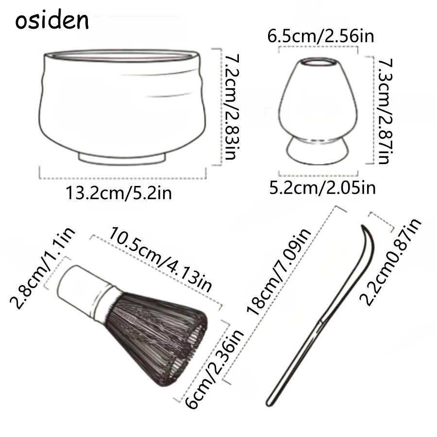 osiden ชุดชามมัทฉะ (4ชิ้น) Chawan ถ้วยชงมัทฉะ ถ้วยชงชาเขียว แปรงชงชา ...