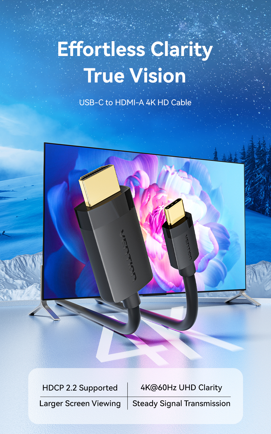 Vention สาย USB-c to HDMI 4K HD HDMI-A 4K@60Hz HDCP Type-c to HDMI HDR Audio & Video | Shopee ...