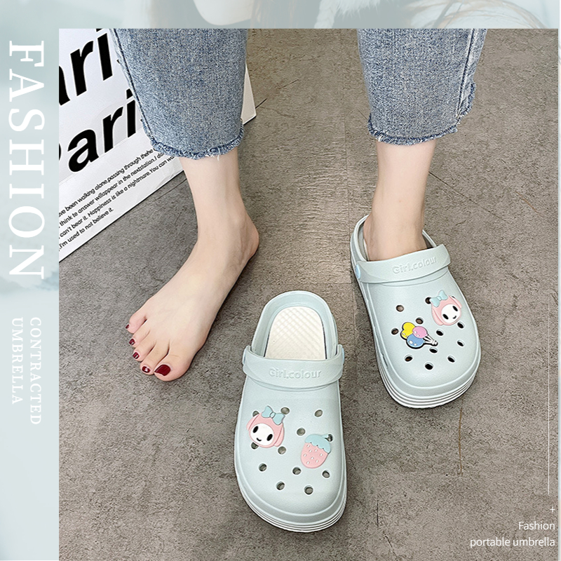 XWbrand NEW รองเท้าแฟชั่นแบบสวม มีตัวติดรูปการ์ตูนให้ สีพาสเทลลายการตูน ...