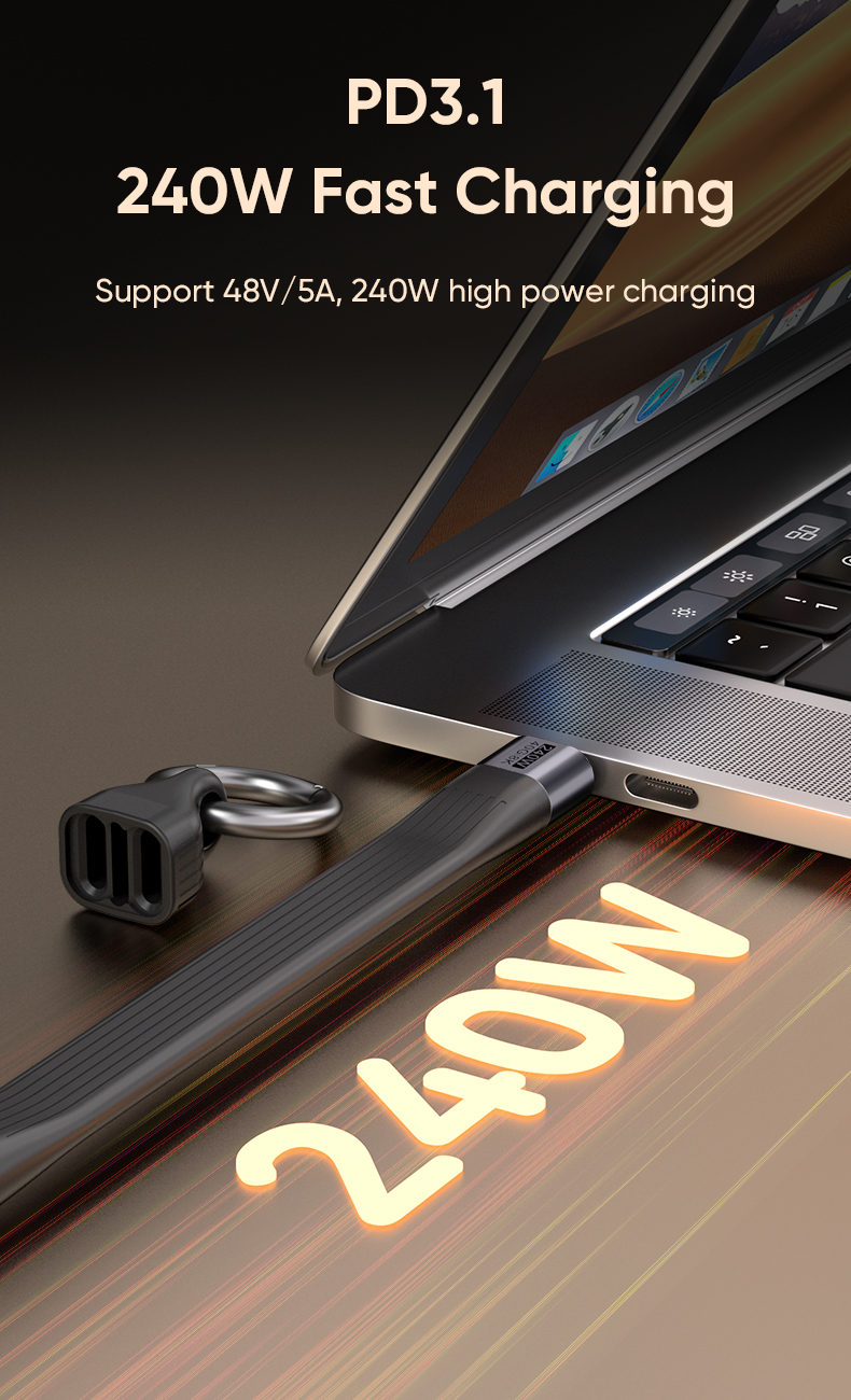 ใหม่ 240W PD CtoC สายชาร์จ, QC3.0/PD3.1 หน้าจอหล่อ 8K Video Thunderbolt, การส่งข้อมูล USB4.0 ...