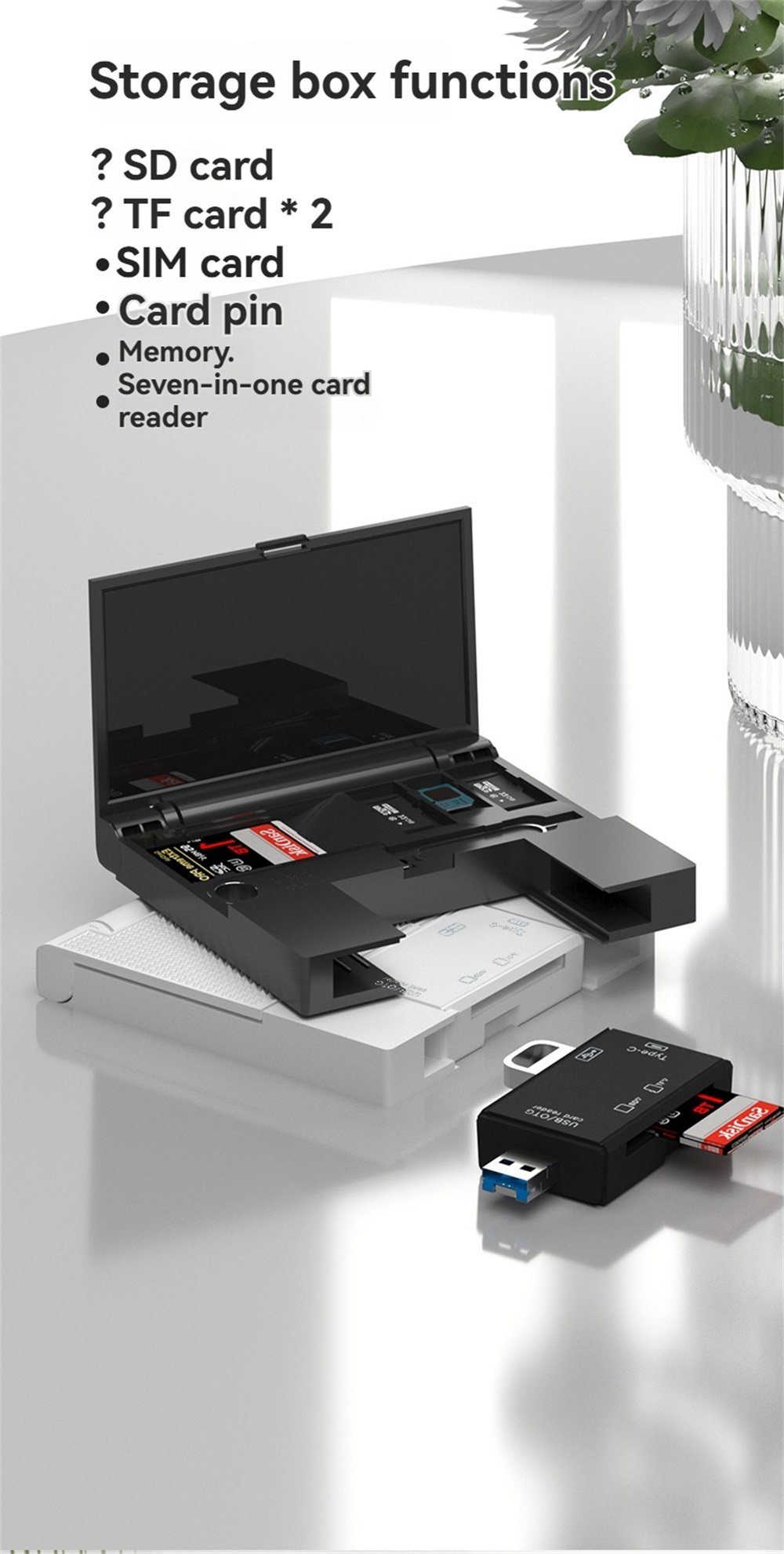 Twitch 7 in 1 Multi-functional Card Reader อะแดปเตอร์กล่องเก็บสําหรับ SD Micro SD TF ซิมการ์ด ...