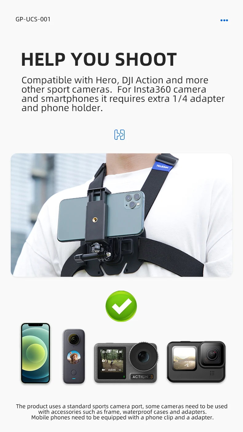 TELESIN New Vest Chest Strap for Action Cameras รุ่นใหม่ สายคาดหน้าอก ...