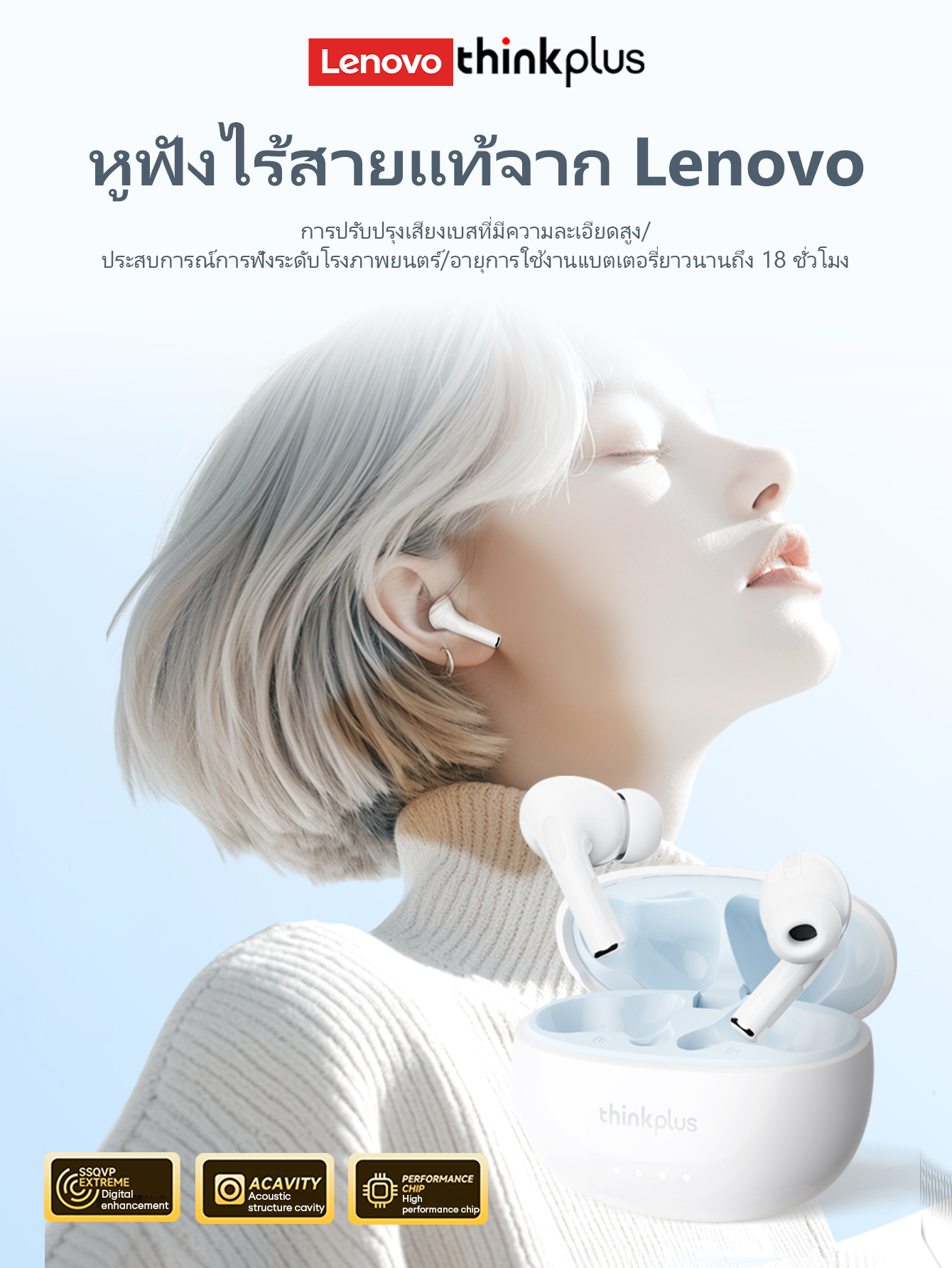 Lenovo LP5 PRO หูฟังบลูทูธคุณภาพเสียงรอบทิศทางแบบไฮไฟลดเสียงรบกวน ...