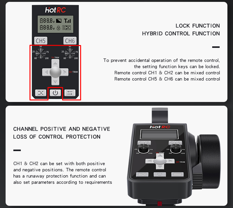 HOTRC CT-6A 6CH เครื่องส่งสัญญาณ 2.4GHz FHSS ระบบ 4V-9V รีโมทคอนโทรลมือ ...