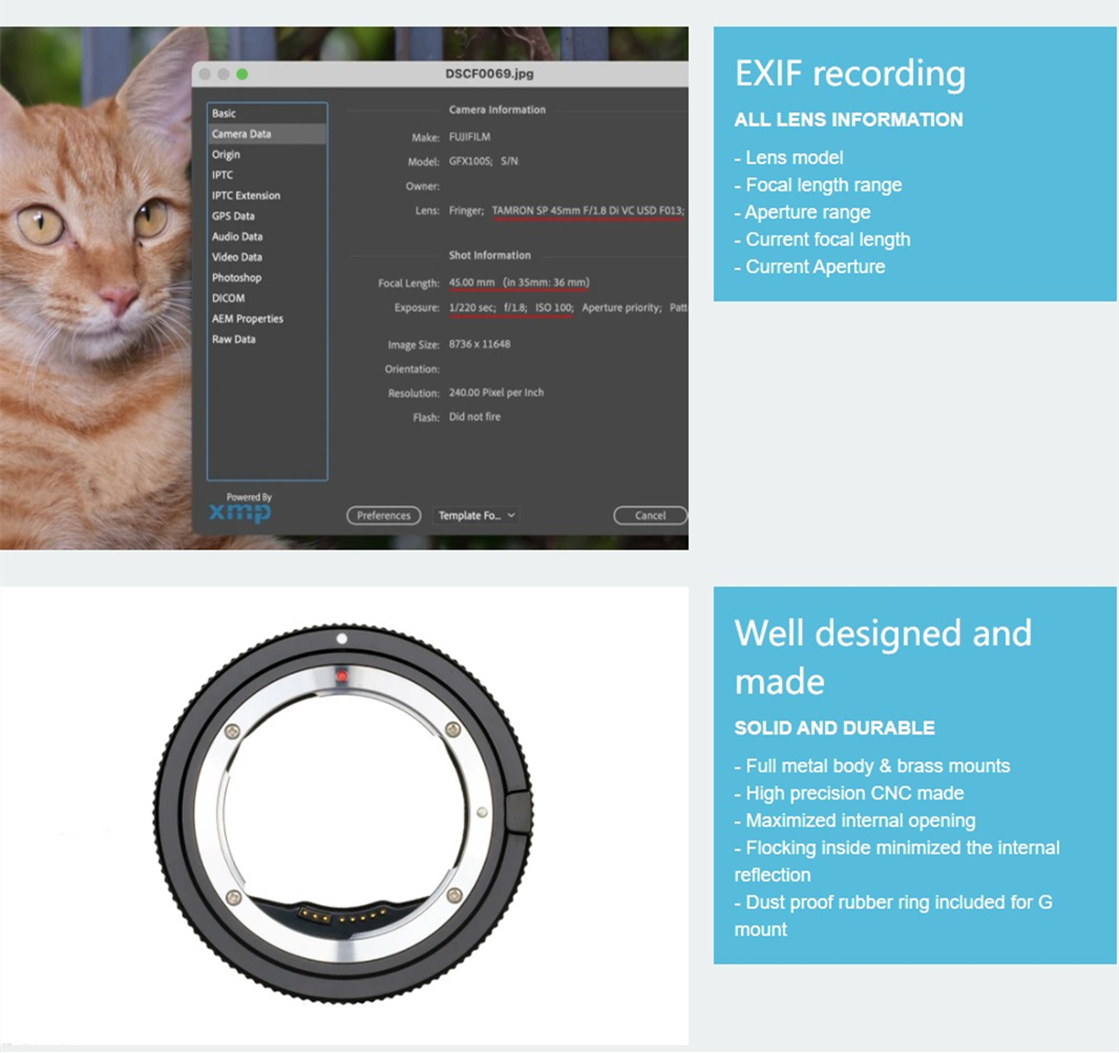 Fringer EF-GFX Pro อะแดปเตอร์เลนส์โฟกัสอัตโนมัติสําหรับเลนส์ Canon EF ...