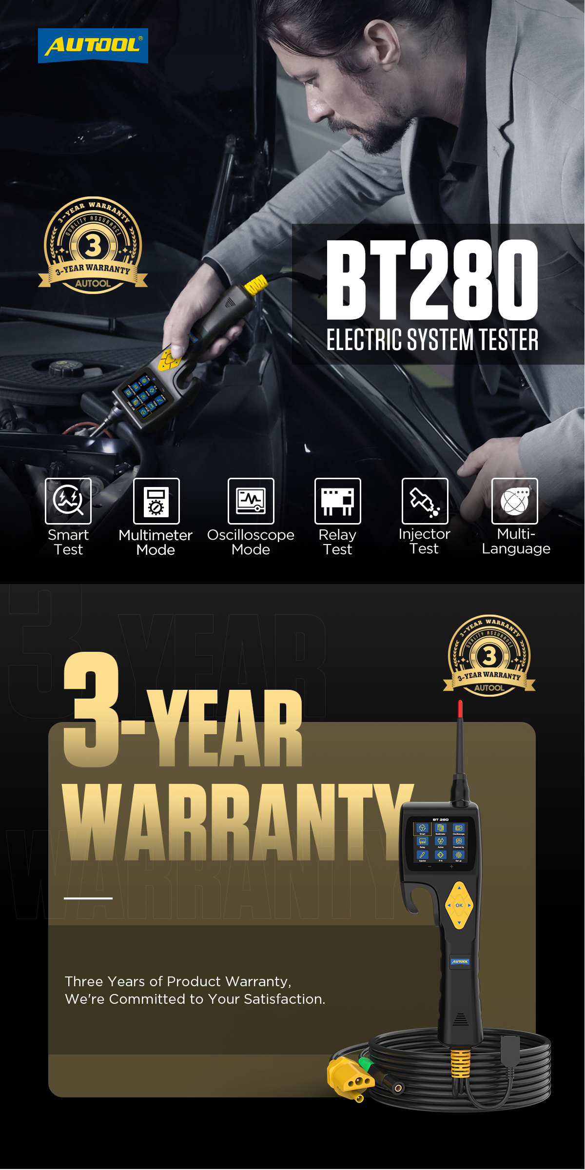 Autool bt280 เครื่องสแกนเนอร์ไฟฟ้า ทดสอบแรงดันไฟฟ้ารถยนต์ | Shopee Thailand